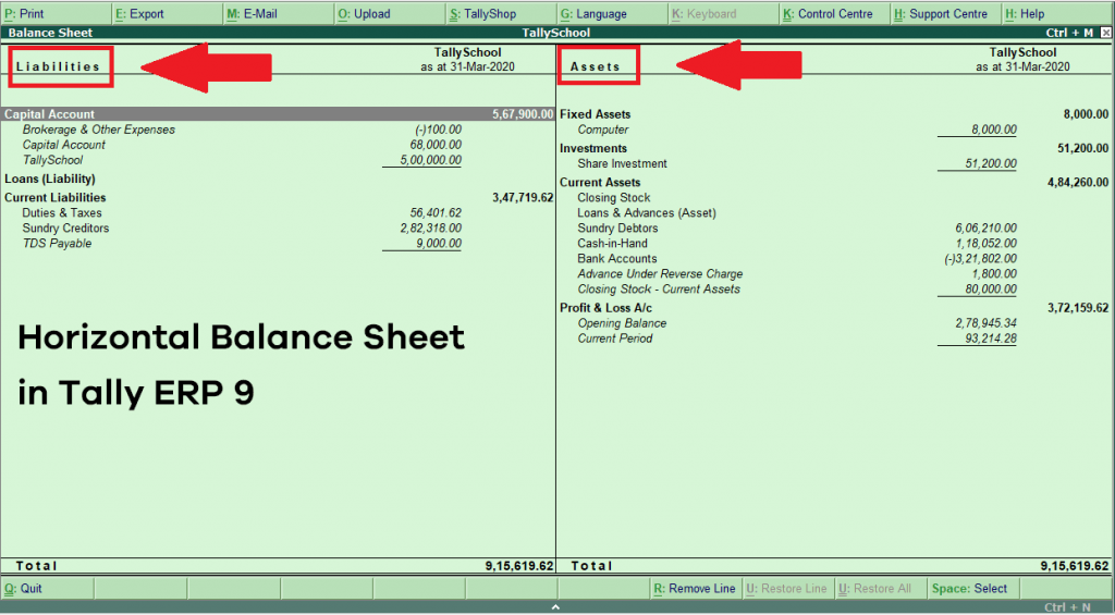 Tally Course Preparing Balance Sheet In Tally ICA Edu Skills